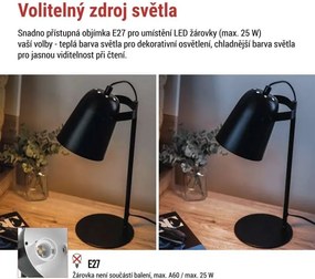 EMOS Černá stolní lampa Nina pro žárovku E27 Z7642B