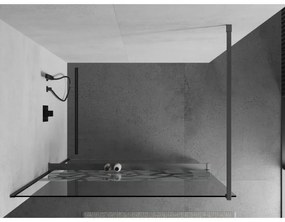 Mexen Kioto+, sprchová zástěna Walk-In s poličkou a věšákem 70 x 200 cm, 8mm čiré sklo bílý vzor, ​​grafitový profil, 800-070-121-95-85