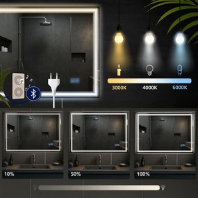 Koupelnové zrcadlo Jaffrey 70x100 s Bluetooth – čiré sklo