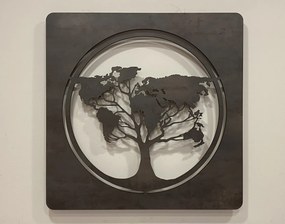 Li-Go "Mapa světa v kruhu" světelný obraz 230V 70x70 cm provedení povrchu: dub