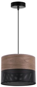 Závěsné svítidlo Wood, 1x hnědá ořechová dýha/černé plastové stínítko, (fi 20cm)