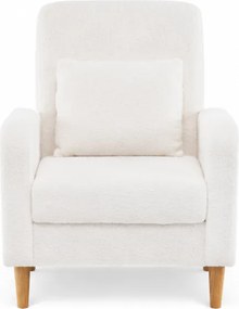relaxační křeslo, ušák, dřevo/teddy fleece, 95x76x70 cm, dřevo světlé/krémová, Dekorino DOREK