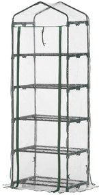 Fóliový skleník Outsunny s 5 policemi, mini skleník pro květiny a zeleninu, zelený průhledný 69x49x193cm | Aosom.de