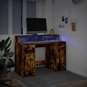 Psací stůl s LED kouřový dub 120 x 55 x 91 cm kompozitní dřevo 3309415