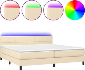 Box spring postel s matrací a LED krémová 200x200 cm textil 3133186