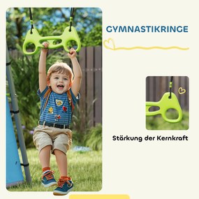 AIYAPLAY 3-v-1 Zahradní Houpací Rám se Stanem, Houpací síť a Gymnastické Kroužky, Houpací Rám pro Děti, Zahradní Houpací Síť pro Děti Zelená