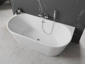 Mexen Oval, volně stojící nástěnná vana 180 x 80 cm, bílá, chromový přepad, 52671808000-01