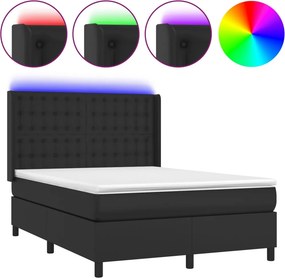 Box spring postel s matrací a LED černá 140x200 cm umělá kůže 3139385