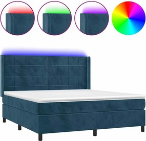 Box spring postel s matrací a LED tmavě modrá 160x200 cm samet 3139575