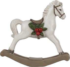 Dekorace bílý houpací koník zdobený cesmínou - 17*5*16 cm