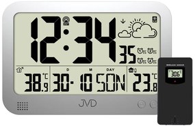 JVD Digitální stříbrné rádiem řízené hodiny (budík) JVD RB3565.2 + teploměr