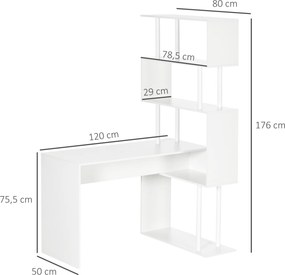 HOMCOM Rohový stůl se zásuvkami Moderní design L-tvarový počítačový stůl s dřevěnými policemi 120 x 80 x 176 cm Bílá