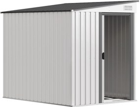Zahradní kůlna Outsunny ze železa 1,5x2m se základem, se skládacími dveřmi, šikmou střechou, policemi, háčky a větracími otvory, bílá