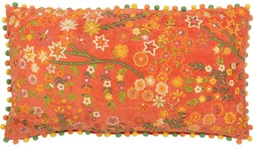 Oranžový sametový polštář J-line Florry 65 x 35 cm