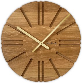 VLAHA Dubové hodiny ATELIER vyrobené v Čechách se zlatými ručkami ⌀32,5cm