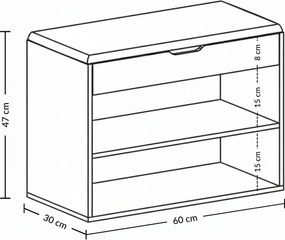 Botník černý se sedákem LEVA, 60 x 30 x 47 cm