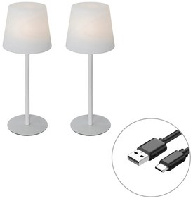 Sada 2 dobíjecích stolních lamp bílých 40 cm IP54 - Jude
