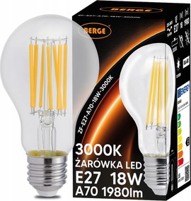 BERGE LED žárovka s vkláknem E27 - 18W - teplá bílá