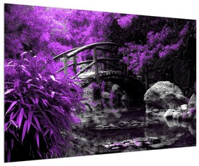 Obraz dřevěného mostu přes říčku (90x60 cm)