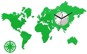 3D nalepovací hodiny Mapa světa zelené