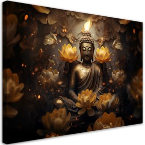 Gario Obraz na plátně Zlatý Budha a lotosové květiny Rozměry: 60 x 40 cm