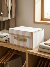 Sinsay - Skládací úložný box s pruhy a víkem - béžová
