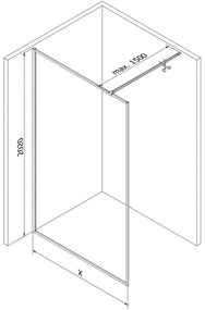 Mexen, Mexen Kioto-F sprchová stěna s rámem 55 x 202 cm, průhledná 8 mm, zlatá - 800-055-104-50-00