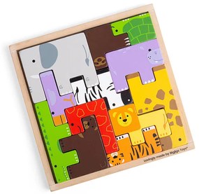 Bigjigs Toys Dřevěné kostky puzzle - Zvířátka Safari