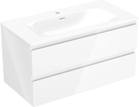 Mexen Orio, koupelnová skříňka 90 cm s umyvadlem Vela, 2 zásuvky, bílá lesklá, 91A10-09047-2-BFF00-W23M00