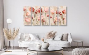 5-dílný obraz starorůžové tulipány - 100x50 cm