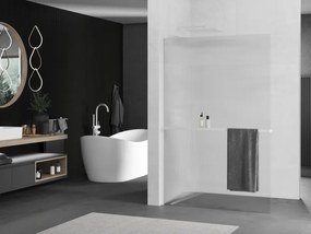 Mexen Kioto+ L, sprchová zástěna Walk-In s poličkou a věšákem 90 x 200 cm, 8mm sklo s žebrovým vzorem, bílý profil, 800-090-123-20-09