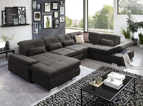 Sedací souprava Alvaro, tvar U, antracitová látka, s funkcemi