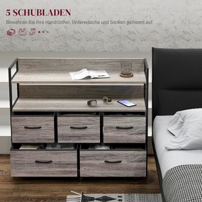 HOMCOM Komoda se 5 textilními zásuvkami, úložná skříň, prádelník se 2 policemi, ocelová konstrukce, industriální design pro obývací pokoj, ložnici - …