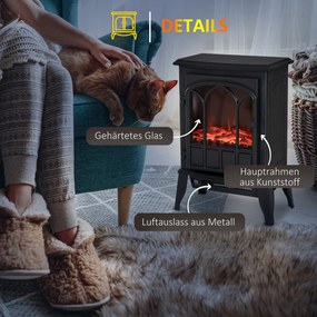 HOMCOM 2000W elektrický krb s LED efektem plamene, tichý, elektrická kamna s ochranou proti kovovému ohřevu