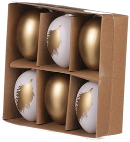 Vajíčko plastové, se zlatým pírkem, 6cm. Cena za krabičku (6ks) VEL7007