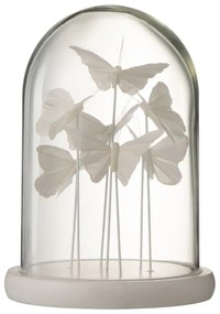 Dekorativní podnos s bílými motýlky a skleněným poklopem Butterflies - Ø 18*26cm