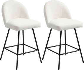 HOMCOM Sada 2 Barových Židlí s Velurovým Opěradlem, Vysoké Židle s Opěrkou Nohou pro Kuchyňský Ostrov a Barový Pult, 48,5x56x92 cm, Krémově Bílá | Aos