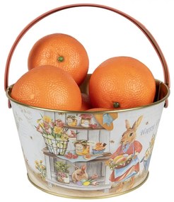 Hliníkový dekorační kyblík s velikonočním motivem zajíčků a vajíček Happy Easter – 19x10 cm