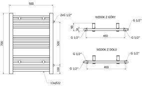Mexen Mars, topné těleso 700 x 500 mm, 284 W, boční pravé a spodní připojení, černá, W110-0700-500-00-70-S