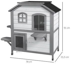 PawHut Dřevěný domek pro kočky PawHut, venkovní domek pro kočky se schody, 2 patra, domek pro malá zvířata pro kočky do 4,5 kg, bílý, 78 x 55,5 x 91 …