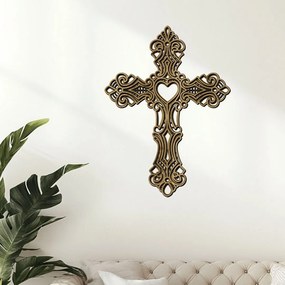 dřevo života Dřevěný vrstvený kříž srdce na zeď Zvolte rozměr (cm): 29x40, Zvolte barvu dekoru: Dub zlatý-Wenge