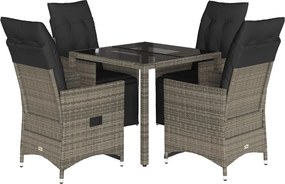 5dílný zahradní bistro set s poduškami šedý polyratan 3276894