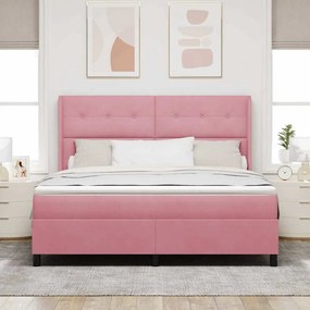 Postel s boxspringem s čelo Růžová 180 x 200 cm samet 3342025