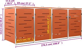 vidaXL Přístřešek na čtyři popelnice 276,5x77,5x112,5 cm nerezová ocel [149565] Barva: Modrá