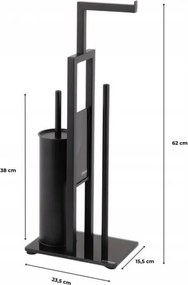 Erga Paulo, držák toaletního papíru s WC kartáčem a zásobníkem, černá matná, ERG-YKA-P.PAULO-BLK