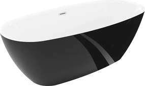 Mexen Luvo Slim, volně stojící vana 170 × 75 cm, bílá-černá, ocelový přepad, 52801707575-97