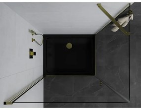 Mexen Pretoria sprchový kout s otočnými dveřmi 70 x 100 cm, průhledné, Zlatá+ vanička do sprchového kouta Flat, Černá - 852-070-