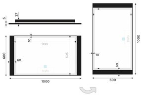 Nimco Černé LED zrcadlo 1000x600 s dotykovým senzorem - ZPC 41004V-90