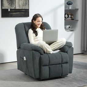 HOMCOM Elektrické relaxační křeslo s masážní a vyhřívací funkcí, čalouněné křeslo s USB připojením, boční kapsy, šedé