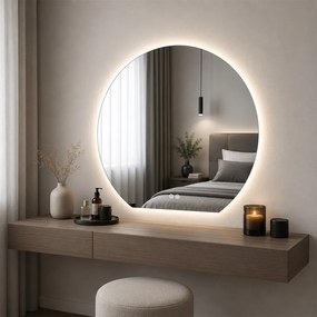 Mereo, Mereo Zrcadlo kulaté s rovnou hranou 800x740 mm, ambientní LED osvětlení a odmlžování, MER-CN185
